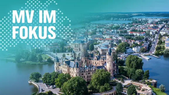 Schwerin aus der Vogelperspektive mit Blick auf Schloss